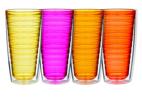 Boston Warehouse Insulated Plastic Tumblers, 24-Ounce, Set of 4, Sunset Collection