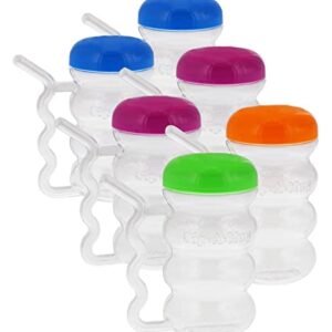 Arrow Home Products Sip-A-Mug, 14oz, 6pk - Easy to Grip Plastic Kid's Cup Where the Handle is the Straw - BPA-free with Screw-On Caps Great for Everyday Use, Made in the USA - Clear with Color Lids