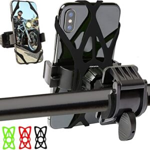 mongoora bike & motorcycle phone mount - gps cell phone holder for bicycle handlebar - easy to install bike accessories fits iphone, galaxy, android - stocking stuffers - 3 bands (black, red, green)