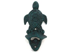 hampton nautical seaworn blue cast iron wall mounted sea turtle 6" bottle opener