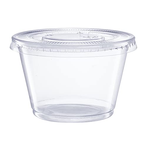 Comfy Package [100 Sets - 4 oz.] Plastic Disposable Portion Cups With Lids, Souffle Cups, Jello Cups