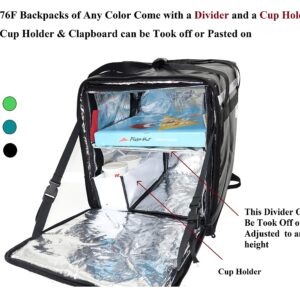 PK-76F: Doubledeck Insulated Pizza/Food Delivery Backpack Bag, 16"x 15"x 18",With a Cup Holder. A Glossy Waterproof, Collapsible Food Take-Out Box For Catering, Restaurant Delivery, 76Liters(Green)