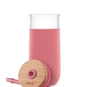 Ello Devon Glass Tumbler with Splash Proof Wooden Lid and Straw, Protective No Sweat Silicone Sleeve, Perfect for Smoothies and Iced Coffee, BPA Free, Dishwasher Safe, Multicolor, 18oz