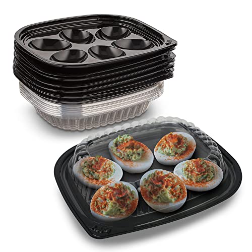 MT Products Plastic Deviled Egg Food Tray Six Egg Halves with Disposable Clear Lid - Deviled Egg Containers with Lid (12 Trays and 12 Lids) - Made in the USA