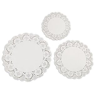 decora 180 pieces white round paper lace doilies for birthday party and wedding tablewear decoration 3.5inch,4.5inch,5.5inch