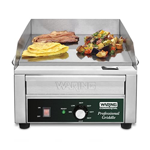 Waring Commercial WGR140X Countertop Electric Griddle, 14" Cooking Surface, 120V, 1800W, 5-15 Phase Plug,Silver