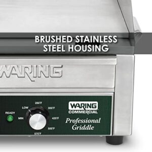 Waring Commercial WGR140X Countertop Electric Griddle, 14" Cooking Surface, 120V, 1800W, 5-15 Phase Plug,Silver