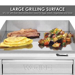 Waring Commercial WGR140X Countertop Electric Griddle, 14" Cooking Surface, 120V, 1800W, 5-15 Phase Plug,Silver