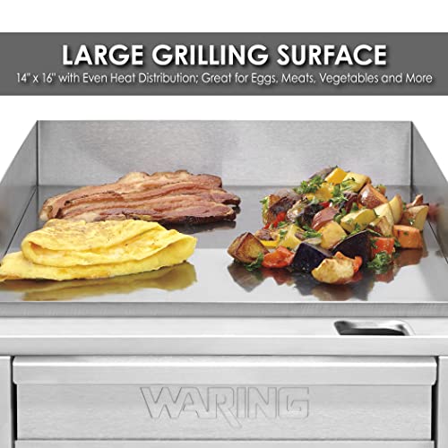 Waring Commercial WGR140X Countertop Electric Griddle, 14" Cooking Surface, 120V, 1800W, 5-15 Phase Plug,Silver