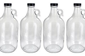 FastRack 64 oz Growler, 1/2 Gallon Glass Beer Growler, Half Gallon Glass Jug, Clear Growlers for Beer, 1/2 Gallon Glass Jug, Set of 6, Comes with 12 Extra Poly Seal Caps