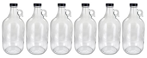 FastRack 64 oz Growler, 1/2 Gallon Glass Beer Growler, Half Gallon Glass Jug, Clear Growlers for Beer, 1/2 Gallon Glass Jug, Set of 6, Comes with 12 Extra Poly Seal Caps