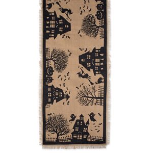 DII Halloween Primitive Style Burlap Tabletop Décor, Spooky Haunted House Jute, Table Runner, 14x74, Black & Tan