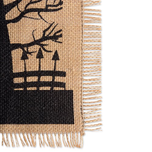 DII Halloween Primitive Style Burlap Tabletop Décor, Spooky Haunted House Jute, Table Runner, 14x74, Black & Tan