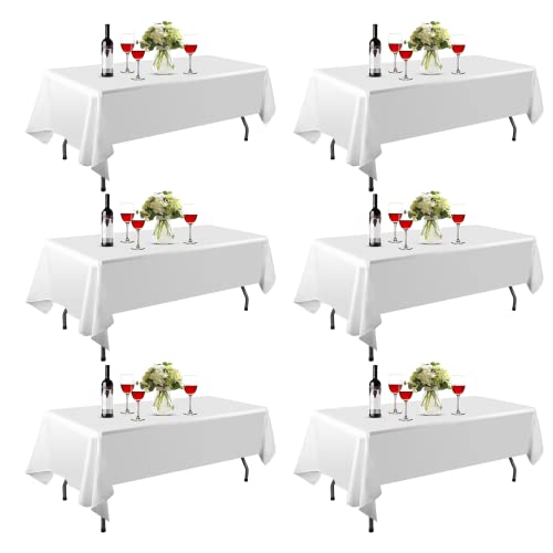 EMART 6 Pack Rectangle Tablecloth, 60 x 102 inch White 100% Polyester Banquet Wedding Party Picnic Rectangular Table Cloths