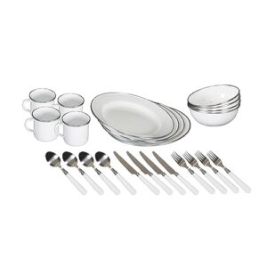 stansport deluxe 24-piece enamel tableware set - white (11220-03)