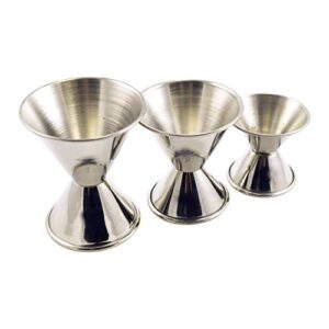 set of 3 stainless steel double jiggers 1 & 2 oz, 3/4 & 1 1/2 oz, 1/2 & 1 oz bar jiggers, cocktail measuring liquor jiggers pony, bar accessories