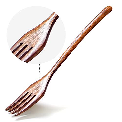 Forks,Wooden Forks, AOOSY 6 Pieces Eco-friendly Japanese Wood Salad Dinner Forks Wooden Forks Set Reusable Handmade Natural Wood Flatware Set for Cooking Stirring Eating