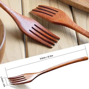 Forks,Wooden Forks, AOOSY 6 Pieces Eco-friendly Japanese Wood Salad Dinner Forks Wooden Forks Set Reusable Handmade Natural Wood Flatware Set for Cooking Stirring Eating