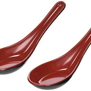 Happy Sales HSMS-2MRB Asian Red/Black Soup Spoons, Set of 2