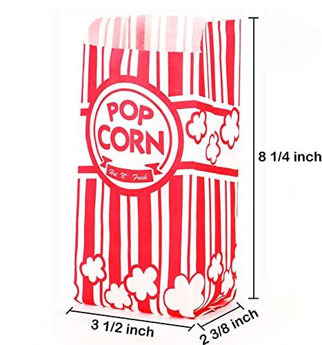 Bekith 200 Piece Paper Popcorn Bags for Movie Party and Theater Night, Single Serving 1oz Paper Sleeves in Nostalgic Red/White Design