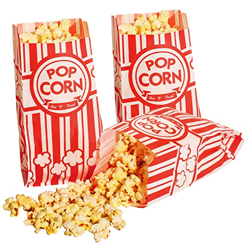 Bekith 200 Piece Paper Popcorn Bags for Movie Party and Theater Night, Single Serving 1oz Paper Sleeves in Nostalgic Red/White Design