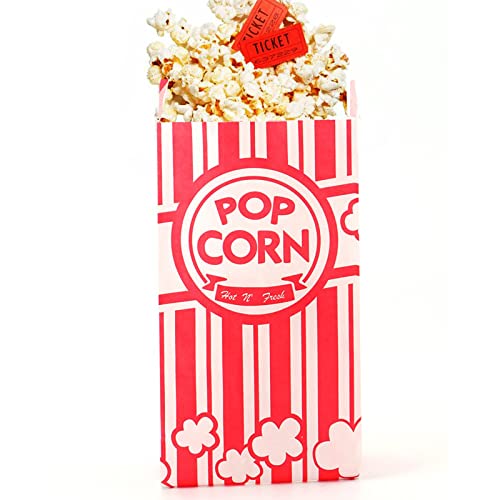 Bekith 200 Piece Paper Popcorn Bags for Movie Party and Theater Night, Single Serving 1oz Paper Sleeves in Nostalgic Red/White Design