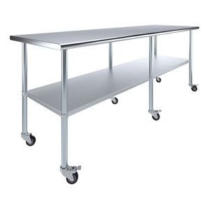 amgood 30" x 96" stainless steel work table with casters | heavy duty metal utility table on wheels | kitchen island cart