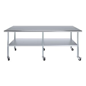 AmGood 30" x 96" Stainless Steel Work Table with Casters | Heavy Duty Metal Utility Table On Wheels | Kitchen Island Cart