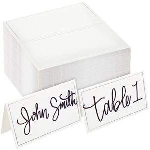 100 pack name cards for table setting, tent place cards with silver foil border for wedding, banquets, events, reserved seating dinner place cards blank (3.5 x 2 in)