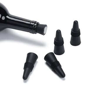 OHMAXHO Wine Stoppers (Set of 5), Silicone Wine Bottle stopper and Beverage Bottle Stoppers, Black