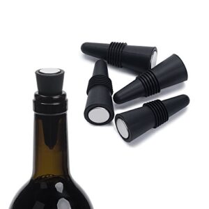 OHMAXHO Wine Stoppers (Set of 5), Silicone Wine Bottle stopper and Beverage Bottle Stoppers, Black