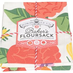 Now Designs Floursack Kitchen Towels Quick Dry Cotton Hand Towel Set, 3 Count, Flowers of The Month, 20 x 30 in