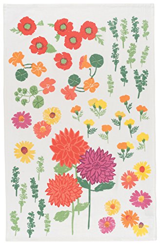 Now Designs Floursack Kitchen Towels Quick Dry Cotton Hand Towel Set, 3 Count, Flowers of The Month, 20 x 30 in