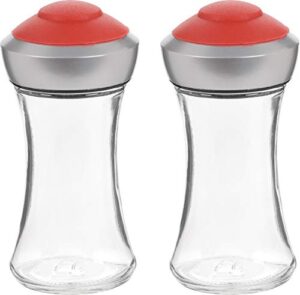 trudeau set of 2 salt and pepper pop table shakers, small, red