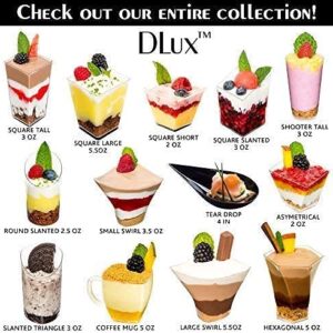 DLux 40 x 5 oz Mini Dessert Cups with Lids and Spoons, Square Large - Clear Plastic Parfait Appetizer Cup - Small Reusable Serving Bowl for Tasting Party Desserts Appetizers - Recipe Ebook