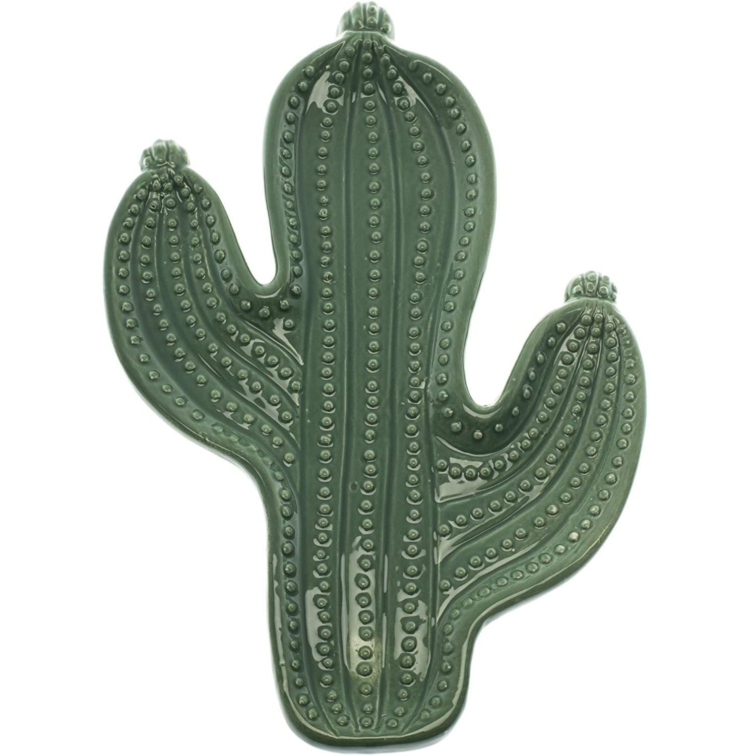 Green Cactus Shape Spoon Rest, By Glaver's - Kitchen Utensil, Ceramic Spoon Rest Rustic Farmhouse Design - For Stove Top and Kitchen Counter. Dishwasher Safe.