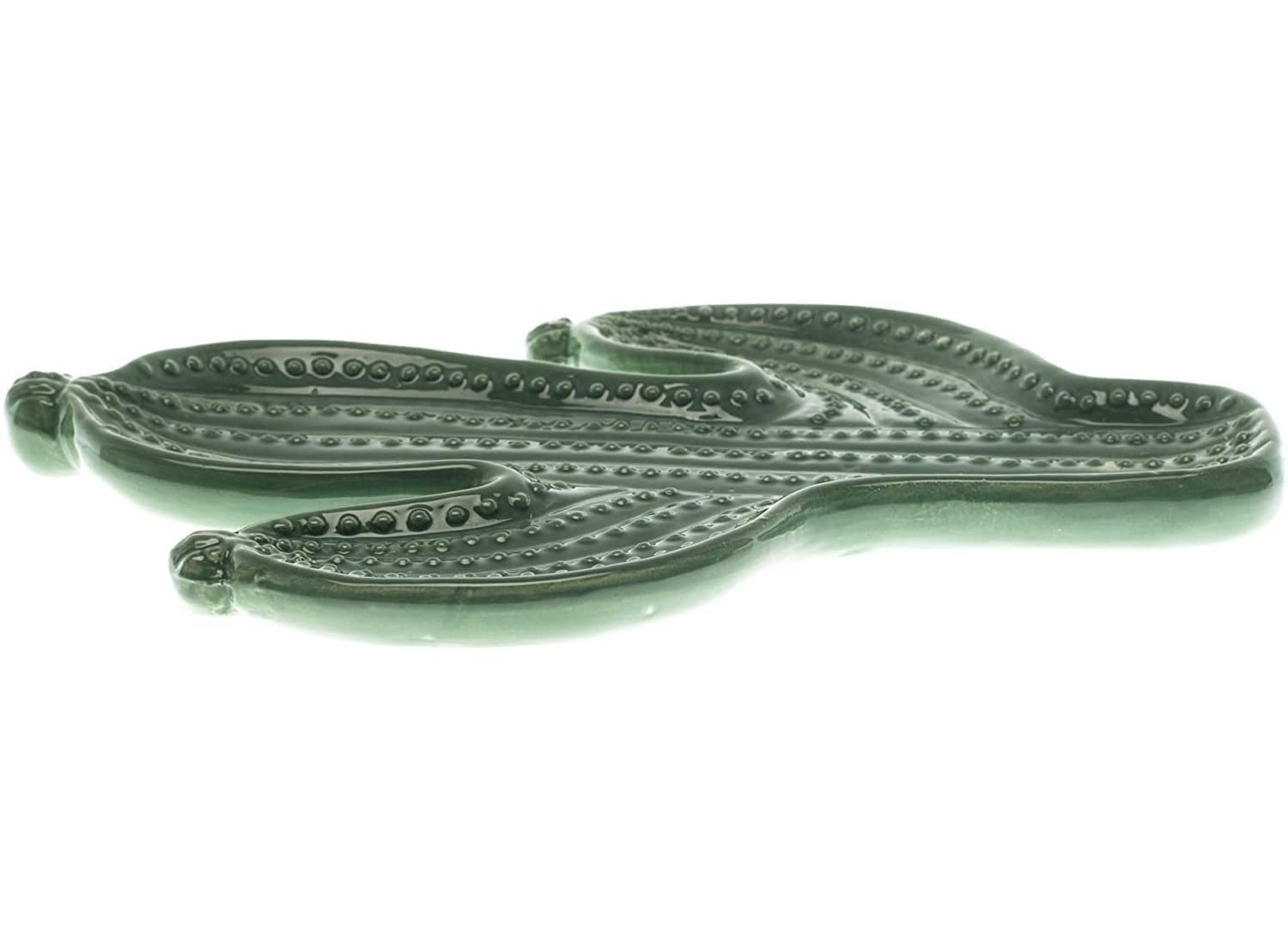 Green Cactus Shape Spoon Rest, By Glaver's - Kitchen Utensil, Ceramic Spoon Rest Rustic Farmhouse Design - For Stove Top and Kitchen Counter. Dishwasher Safe.