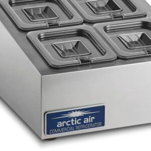 Arctic Air ACP4SQ Compact Refrigerated Countertop Prep Unit with Four 1/6 Stainless Pans and Covers Silver, 115v