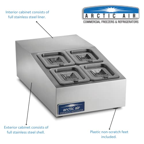 Arctic Air ACP4SQ Compact Refrigerated Countertop Prep Unit with Four 1/6 Stainless Pans and Covers Silver, 115v