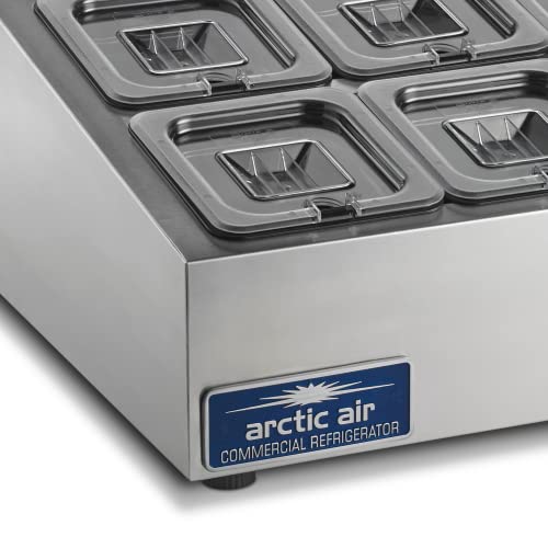 Arctic Air ACP8SQ 27.5" Compact Refrigerated Countertop Prep Unit with 8 1/6 Stainless Pans and Covers, Silver, 115v