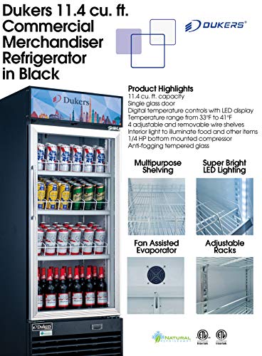 Dukers DSM-12R 11.4 cu. ft. Commercial Single Glass Swing Door Merchandiser Refrigerator