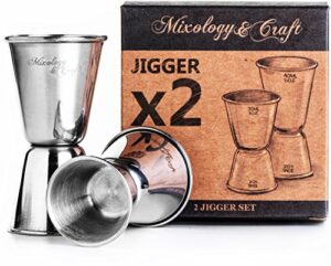 bar jigger set for bartenders | double jiggers shot pourer measuring tool | 2x cocktail jigger stainless steel holds ½ oz to 1⅓ oz | the best liquor measuring tools for perfect cocktails