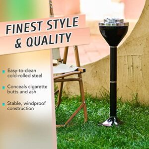 CO-Z Ashtray with Lid, Smokeless Standing Outdoor Ashtray for Home Garden Patio Cigarettes Ash Butt Disposal, 24"or 16.5" Stainless Steel Windproof Stand Outside Cigar Container Ash Tray, Black