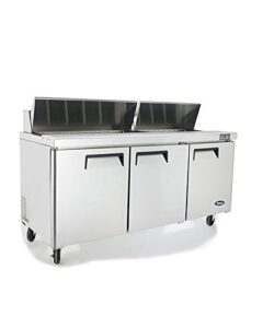 atosausa msf8304gr 72.70'' 3 door counter height refrigerated sandwich/salad prep table with standard top