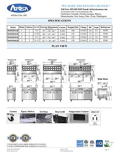 AtosaUSA MSF8304GR 72.70'' 3 Door Counter Height Refrigerated Sandwich/Salad Prep Table with Standard Top