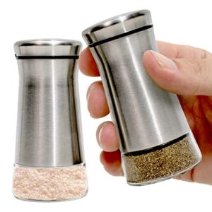 premium salt and pepper shakers with adjustable pour holes - elegant stainless steel salt and pepper dispenser - perfect for himalayan, kosher and sea salts - spices