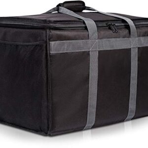 Insulated Commercial Food Delivery Bag with Side Pockets - Professional Food Warmer Portable Catering Hot Cold Meals - Thick Insulation Cooler for Grocery Shopping - 23 inches x 15 inches x 14 inches