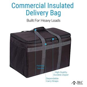 Insulated Commercial Food Delivery Bag with Side Pockets - Professional Food Warmer Portable Catering Hot Cold Meals - Thick Insulation Cooler for Grocery Shopping - 23 inches x 15 inches x 14 inches