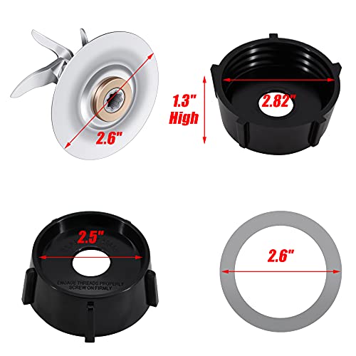 Replacement Parts Compatible with Oster Osterizer Blender Blade with Rubber Seal Gasket & 4902 Jar Bottom - 6 Point Fusion Blade 4980