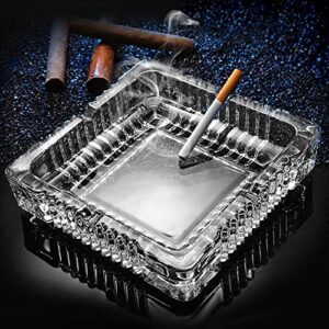 ashtray, large glass ashtray for cigarette cigar, clear crystal ash trays outdoor glass spuare ashtrays (7x7inch)